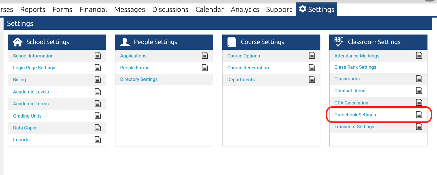 Creating/Editing Gradebook Settings